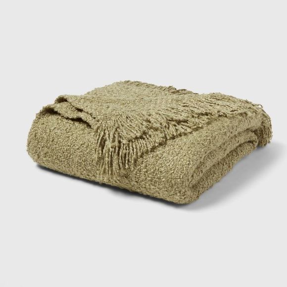 Threshold | Bedding | Fringed Boucle Bed Throw Green Threshold | Poshmark